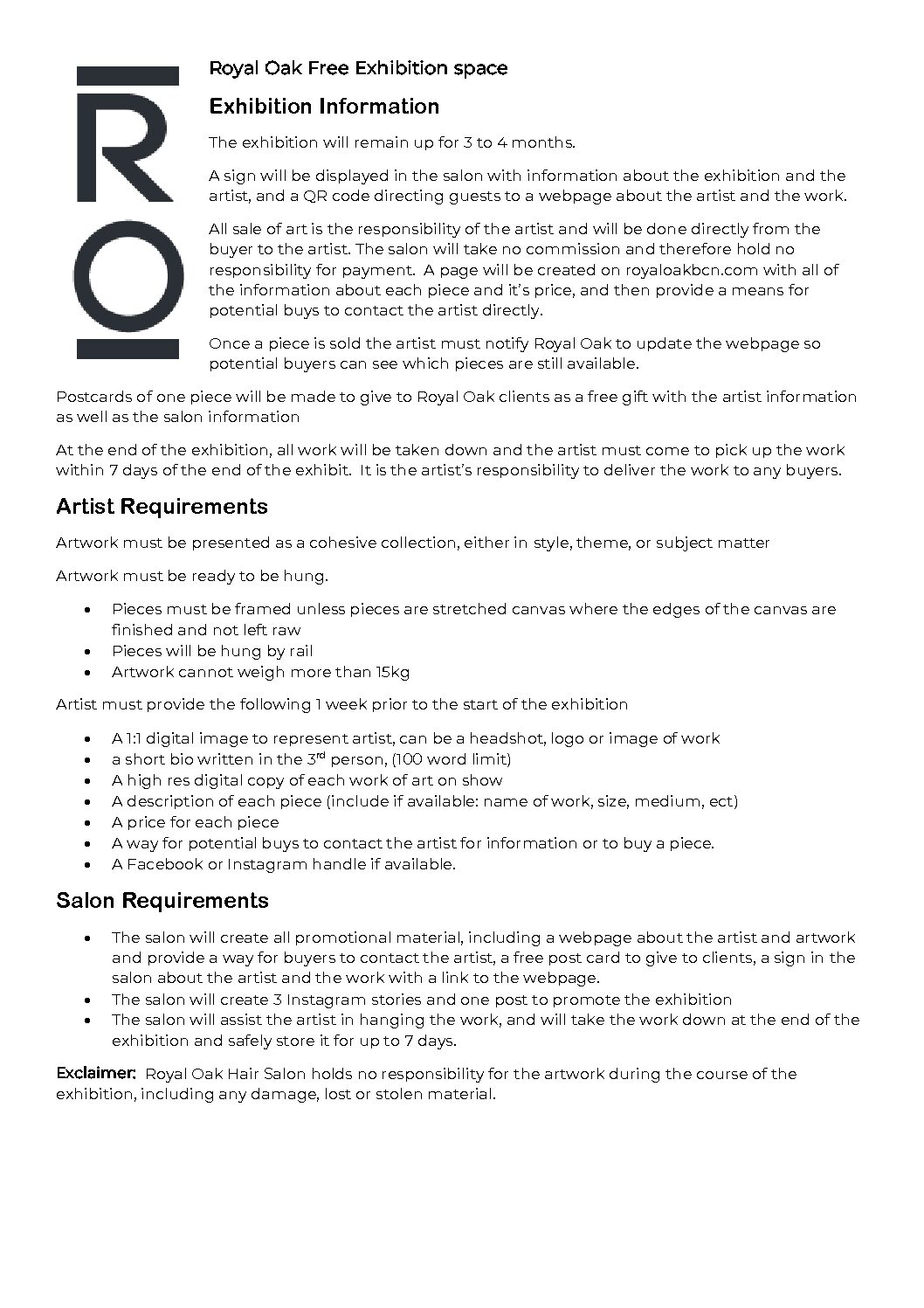 exhibition information – Royal Oak